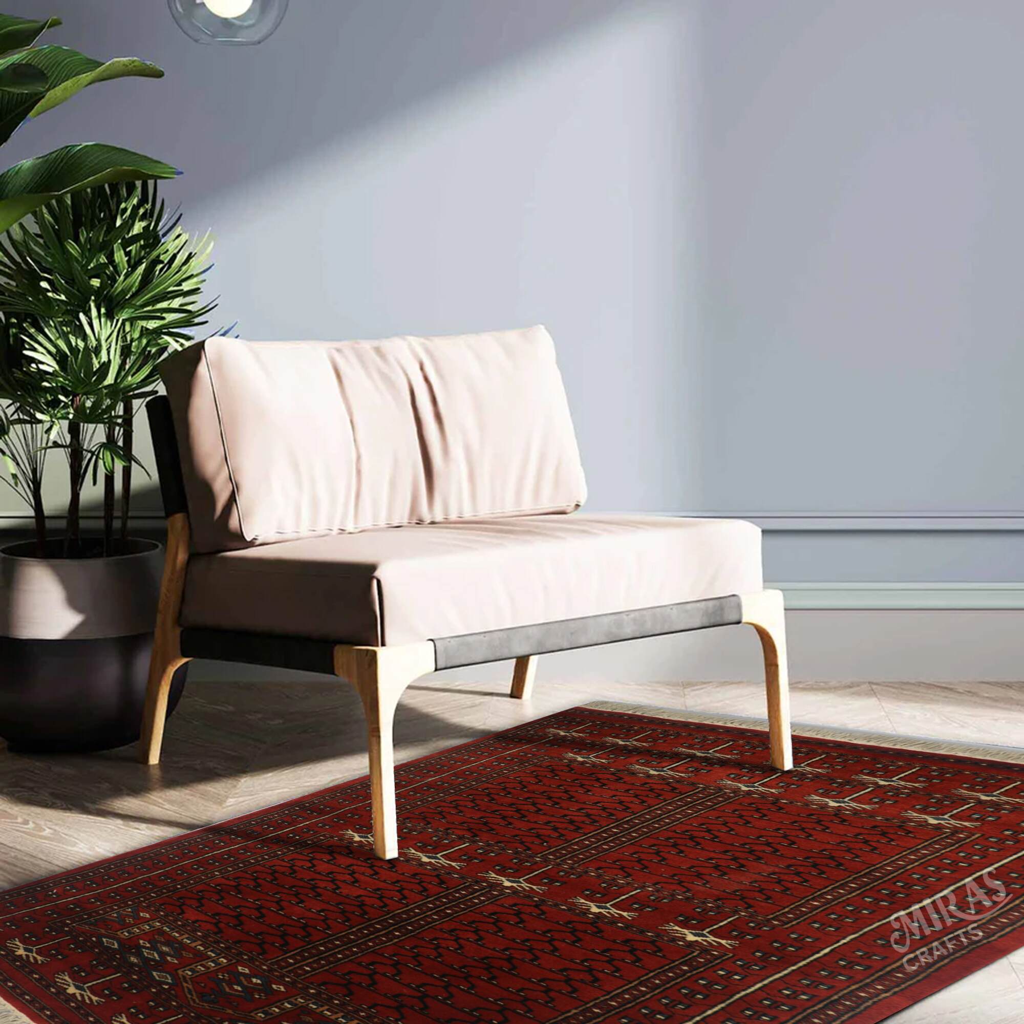 Red Parda Hand knotted Woolen rug By Zubair – Miras Crafts